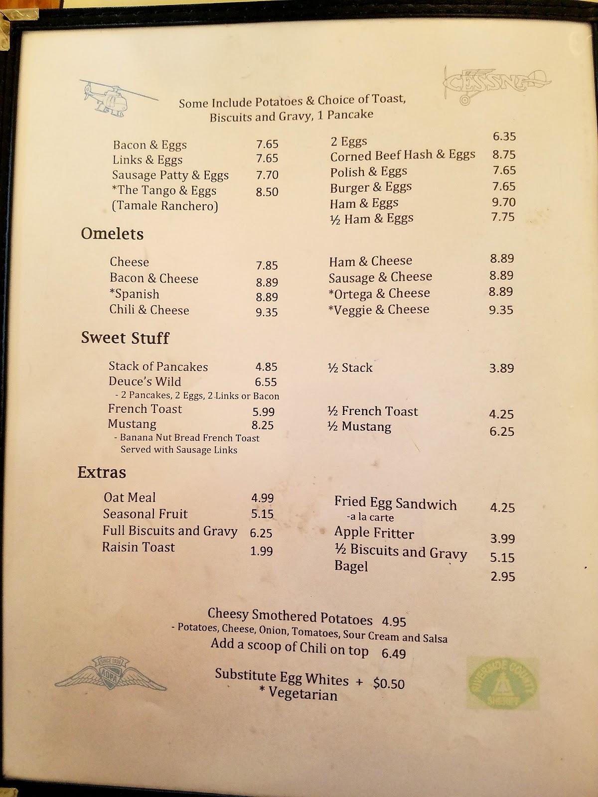 Menu at Hangar One Cafe, Hemet