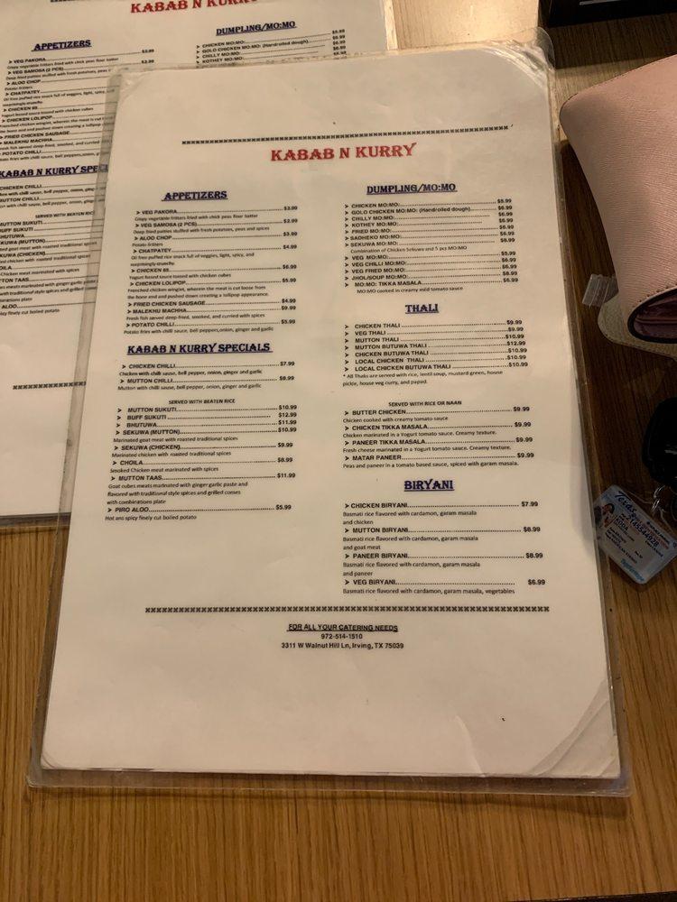 Menu at Irving Kabab N Kurry restaurant, Irving