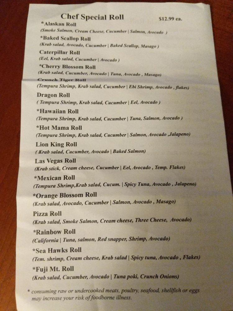 Menu at OhSushi restaurant, Richland