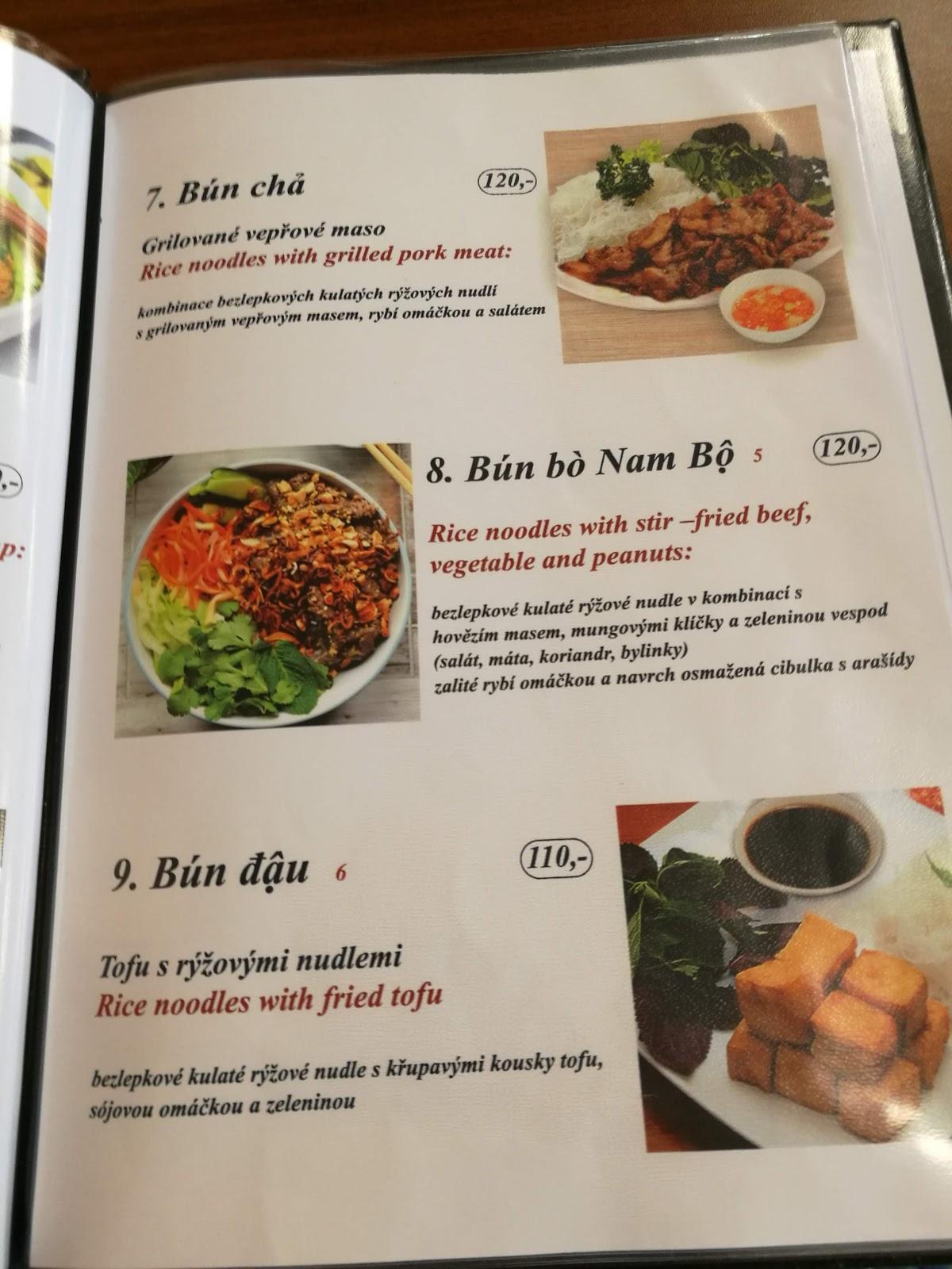 Menu at Pho-king restaurant, Brno