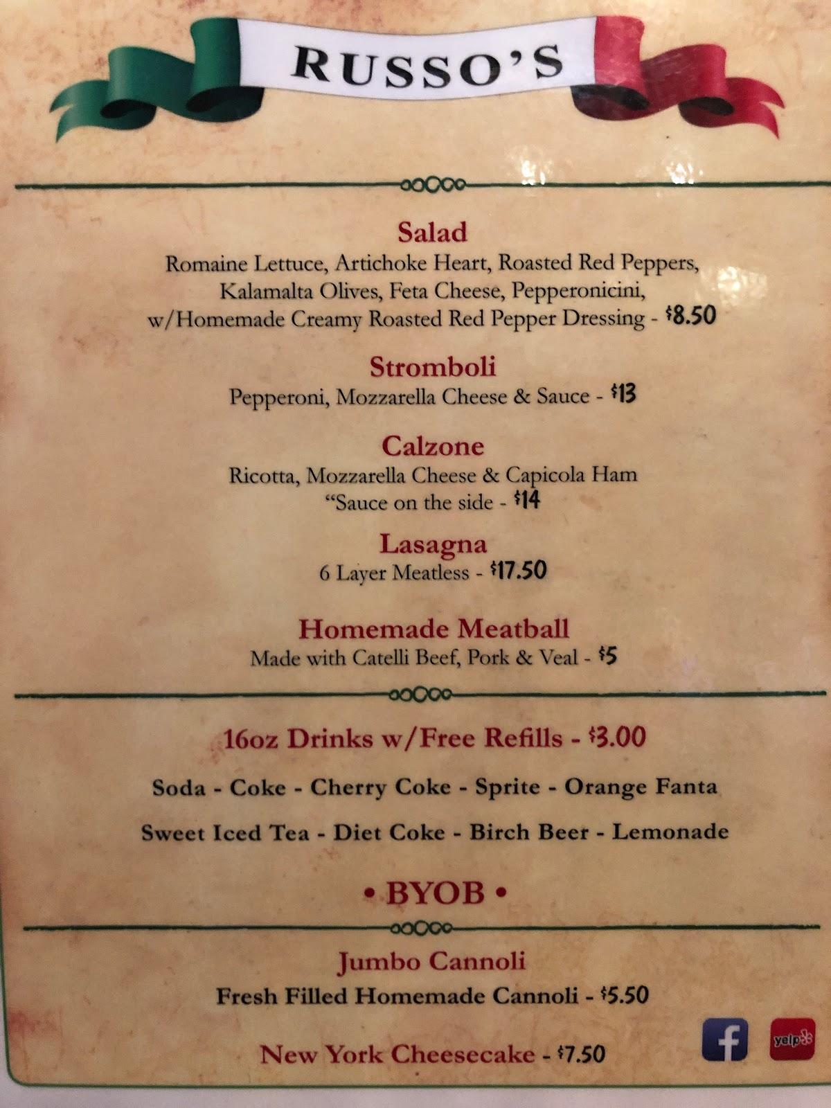Menu at Russo's Pizza pizzeria, New Hope