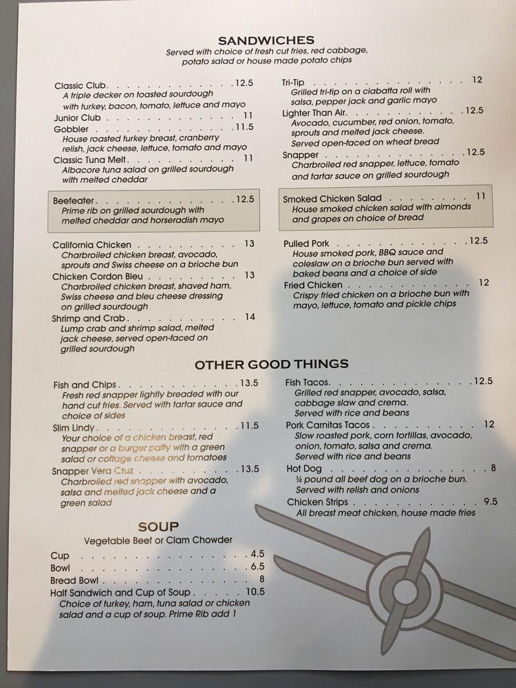 Menu at Spirit of San Luis Restaurant, San Luis Obispo