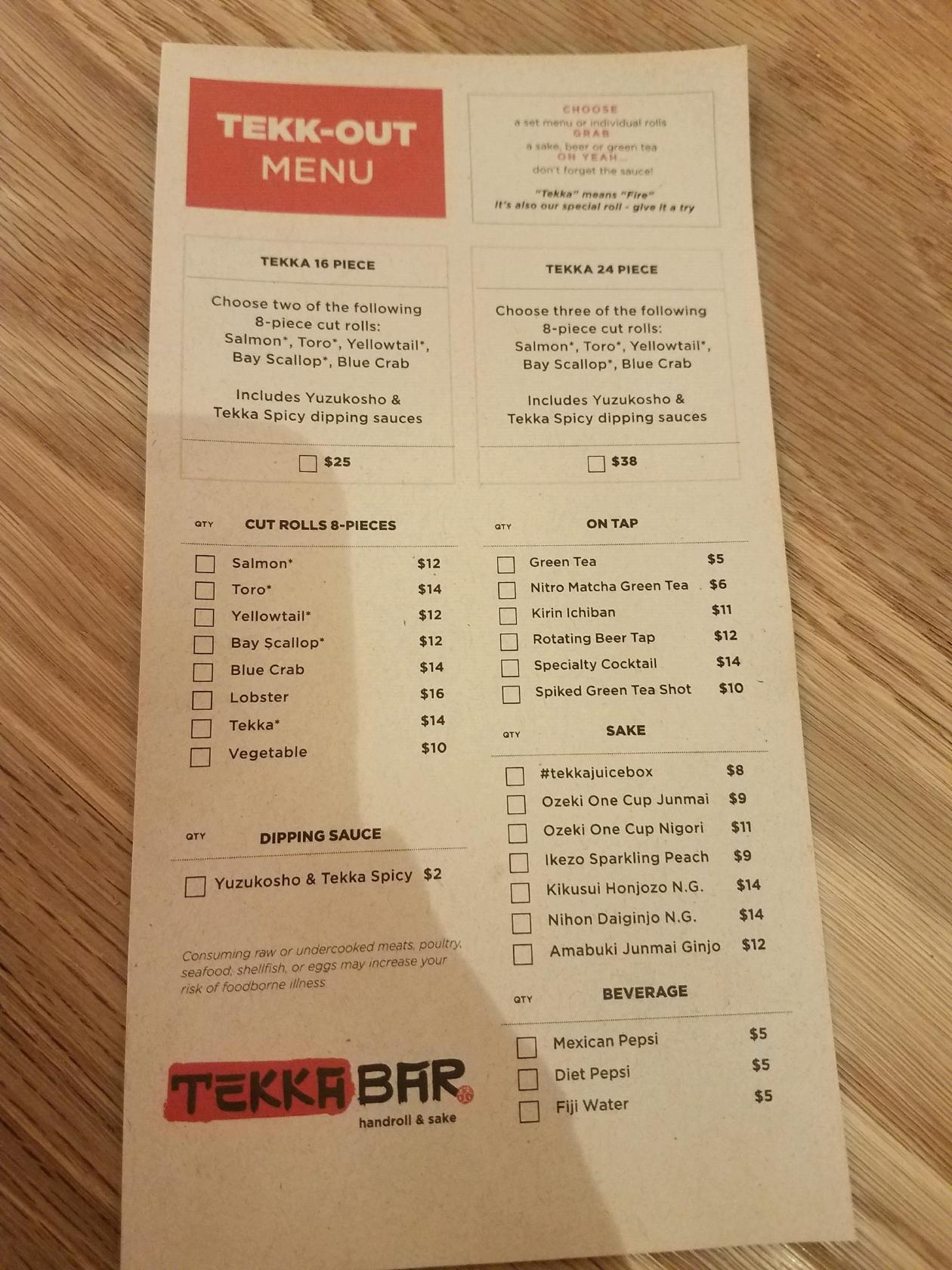 Menu at Tekka Bar: Handroll & Sake, Las Vegas