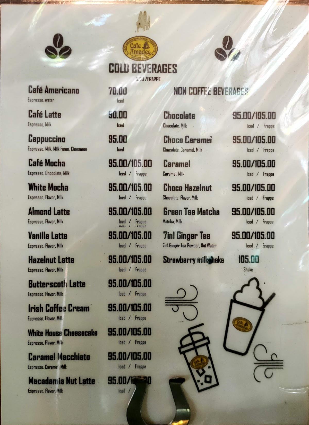 Menu at Cafe Amadeo Development Cooperative, Amadeo, Brgy