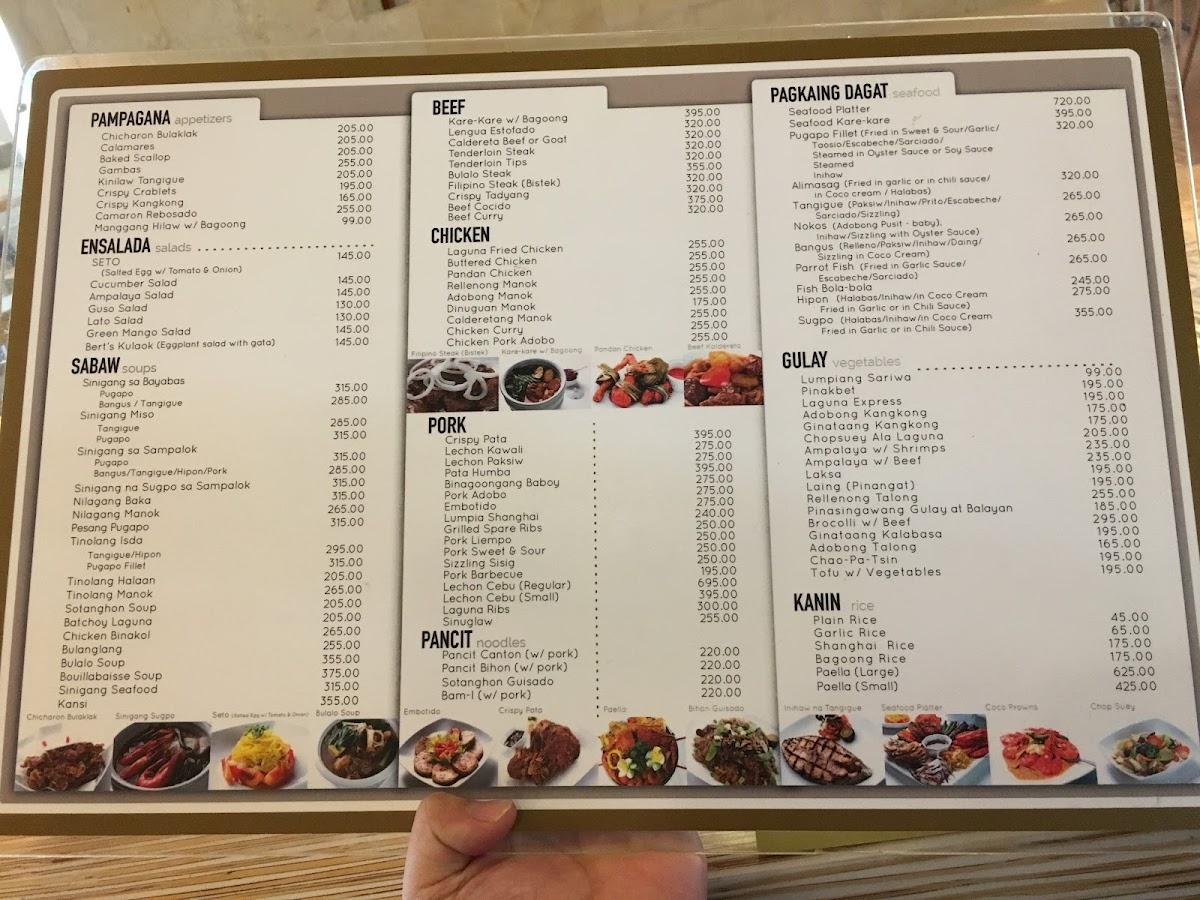 Menu at Café Laguna restaurant, Cebu City, SM City Cebu