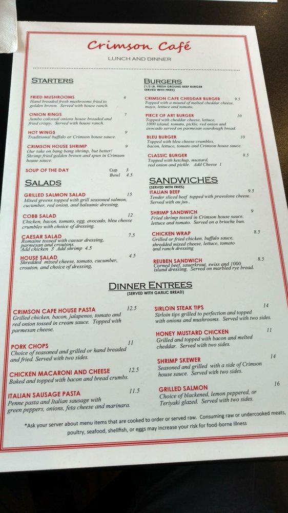 Menu at Crimson Cafe, Saint Joseph