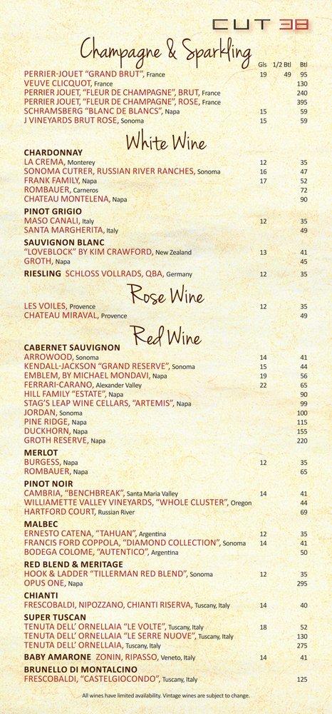 Menu at Cut 38 Steakhouse, Sunny Isles Beach