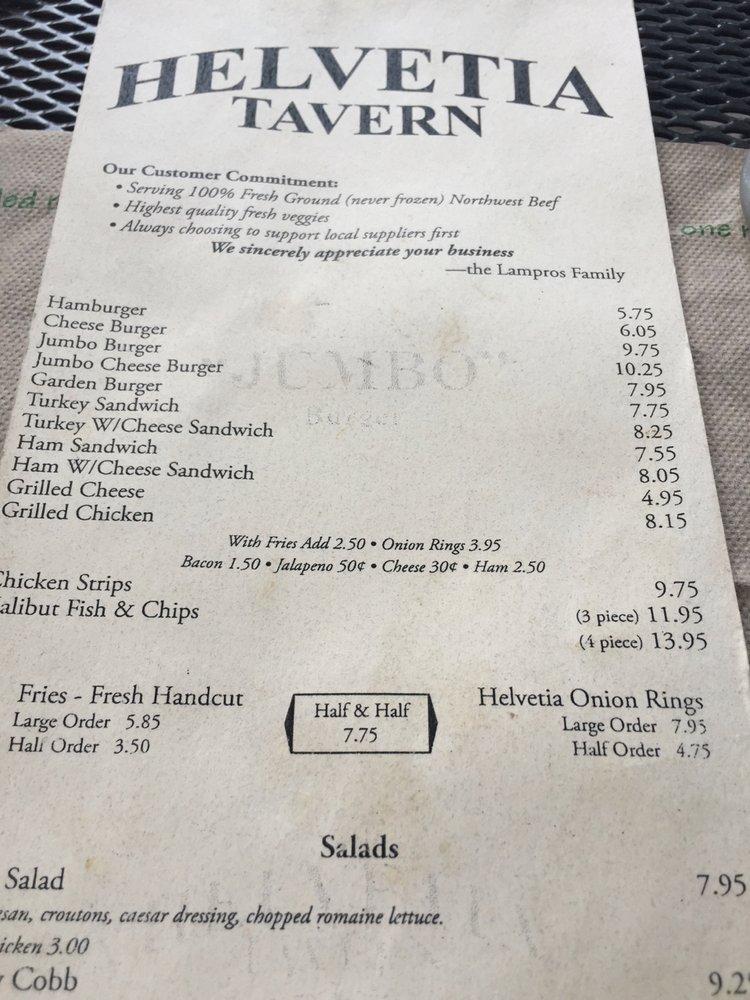 Menu at Helvetia Tavern pub & bar, Hillsboro, NW Helvetia Rd