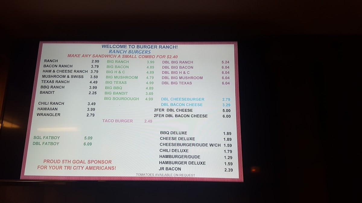 Menu at Kennewick Burger Ranch restaurant, Kennewick