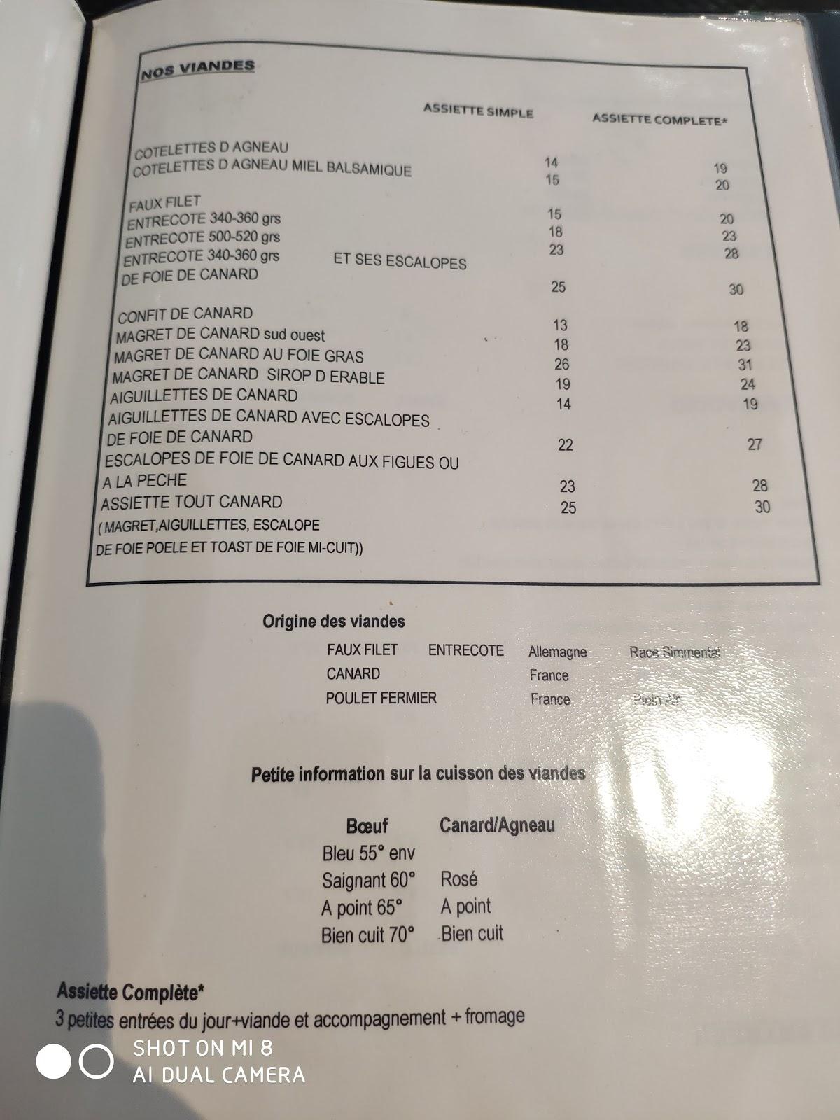Menu au le trident restaurant, Lannemezan