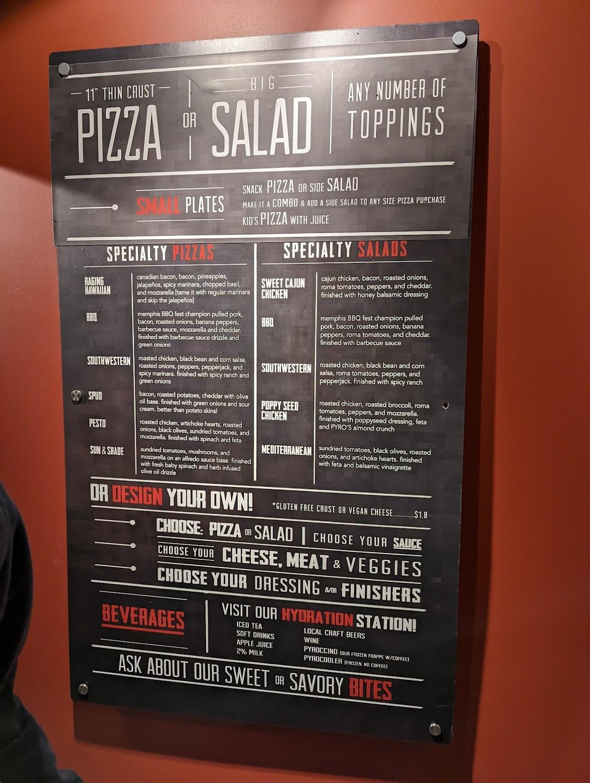 Menu at PYRO'S Fire Fresh Pizza pizzeria, Memphis, Union Ave