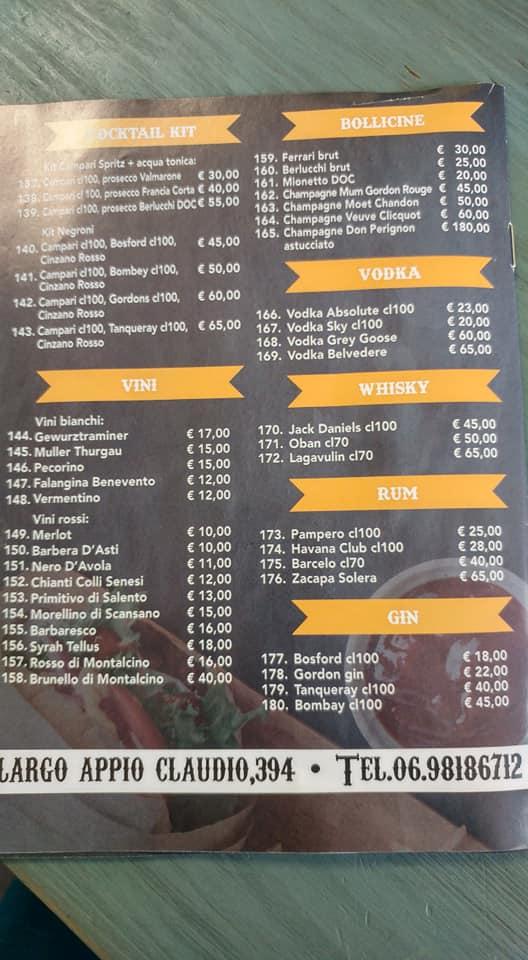 Speisekarte von Street food restaurant, ROM, Largo Appio Claudio