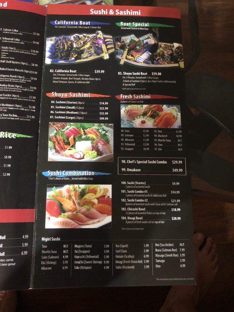 Menu at Shoyu Sushi Japanese Restaurant, Bakersfield, Mount Vernon Ave