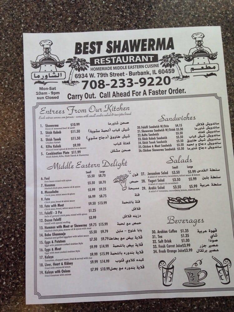 Menu at The Best Shawarma restaurant, Burbank