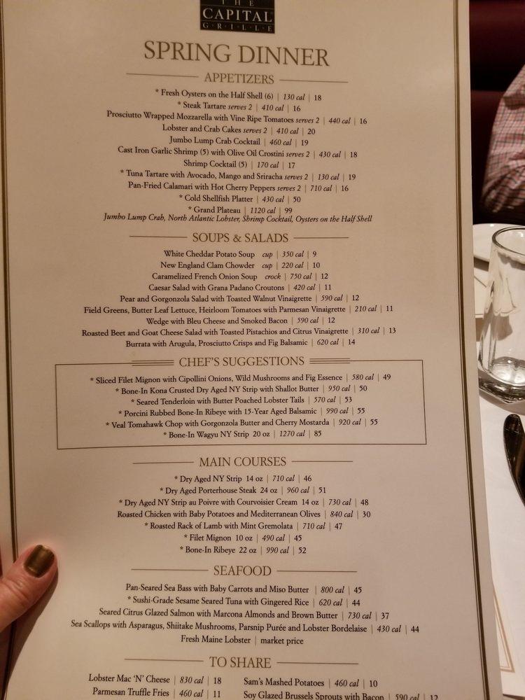 Menu at The Capital Grille pub & bar, Cincinnati