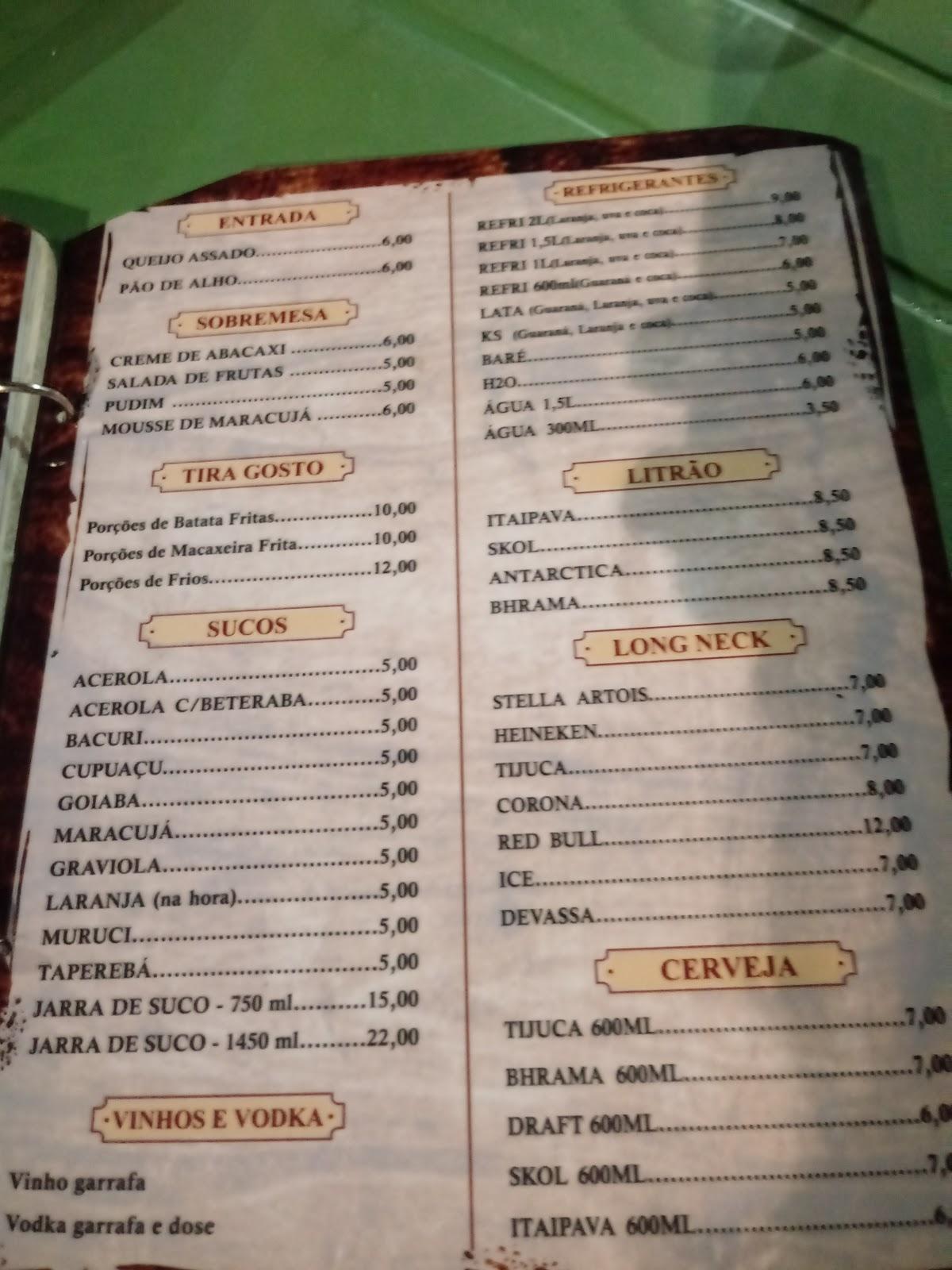 Menu at Churrasco Do Preto restaurant, Belém, R. Antônio Barreto
