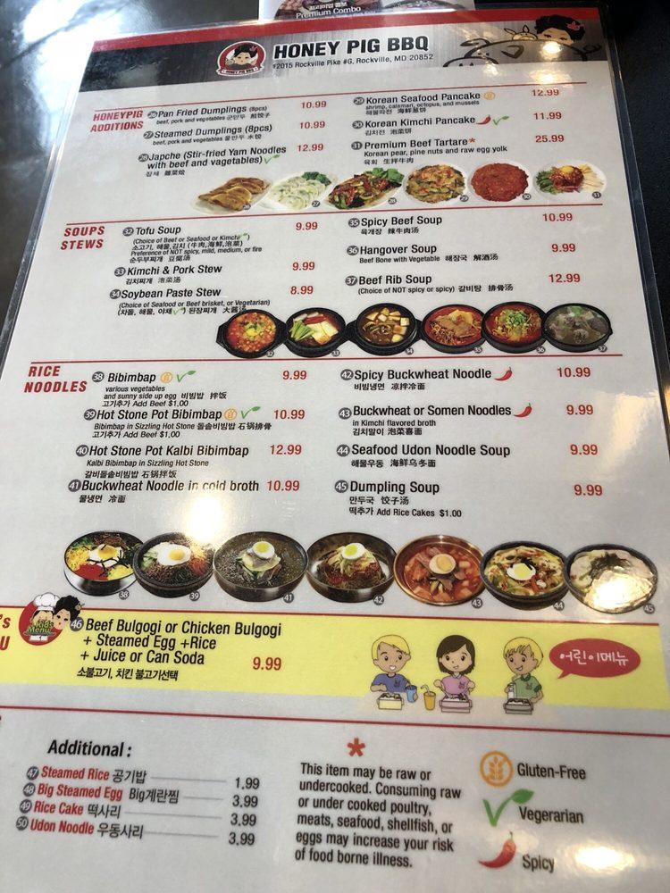 Carta de Honey Pig Korean BBQ, Rockville