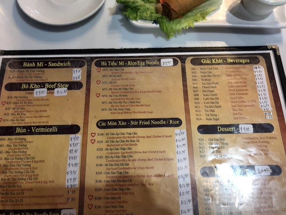 Menu at Master Pho restaurant, Doraville
