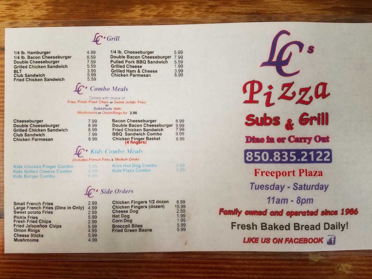 Menu at L C's Pizza & Subs pizzeria, Freeport, 901 FL-20