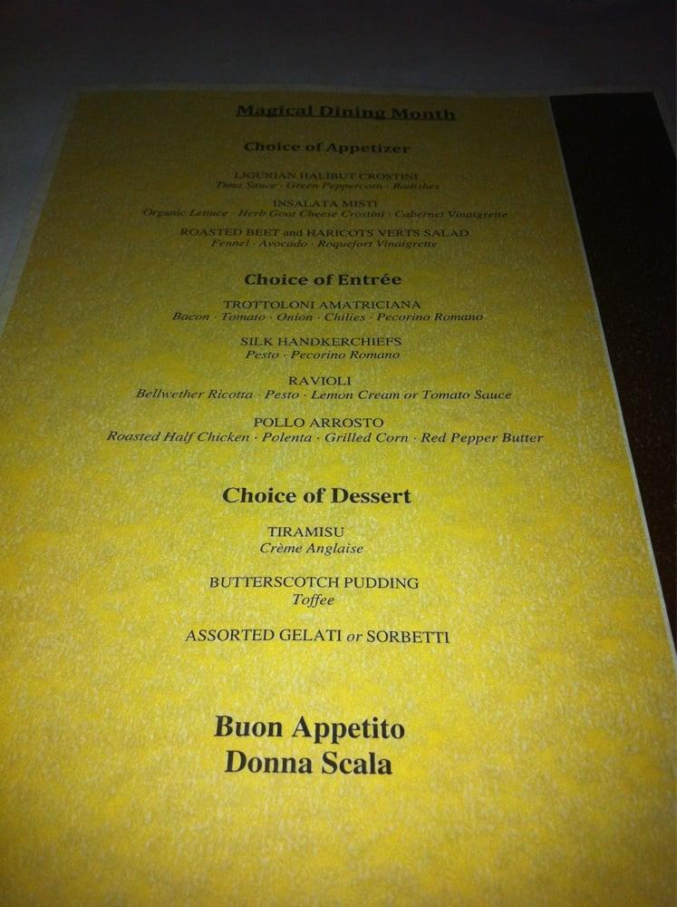 Menu at La Luce restaurant, Orlando