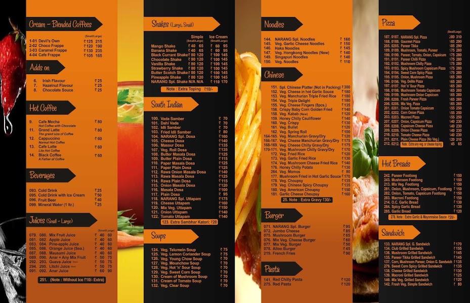 Menu at Narang Cafeteria, Hoshiarpur, Court Road