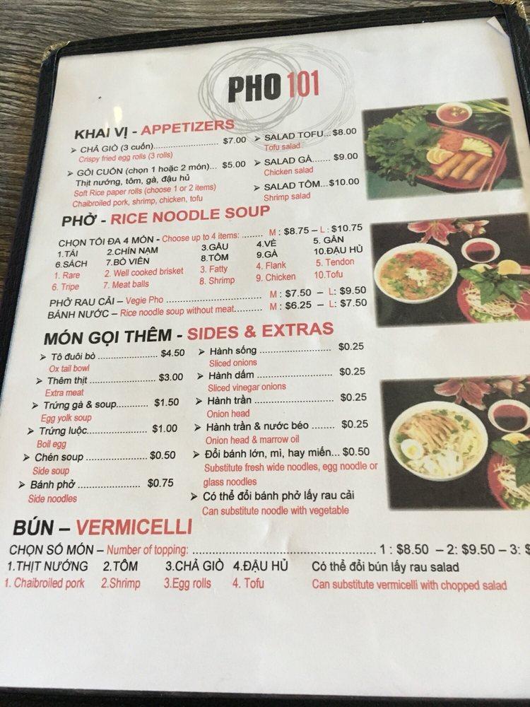 Menu at Pho 101 restaurant, Westminster, Edinger Ave