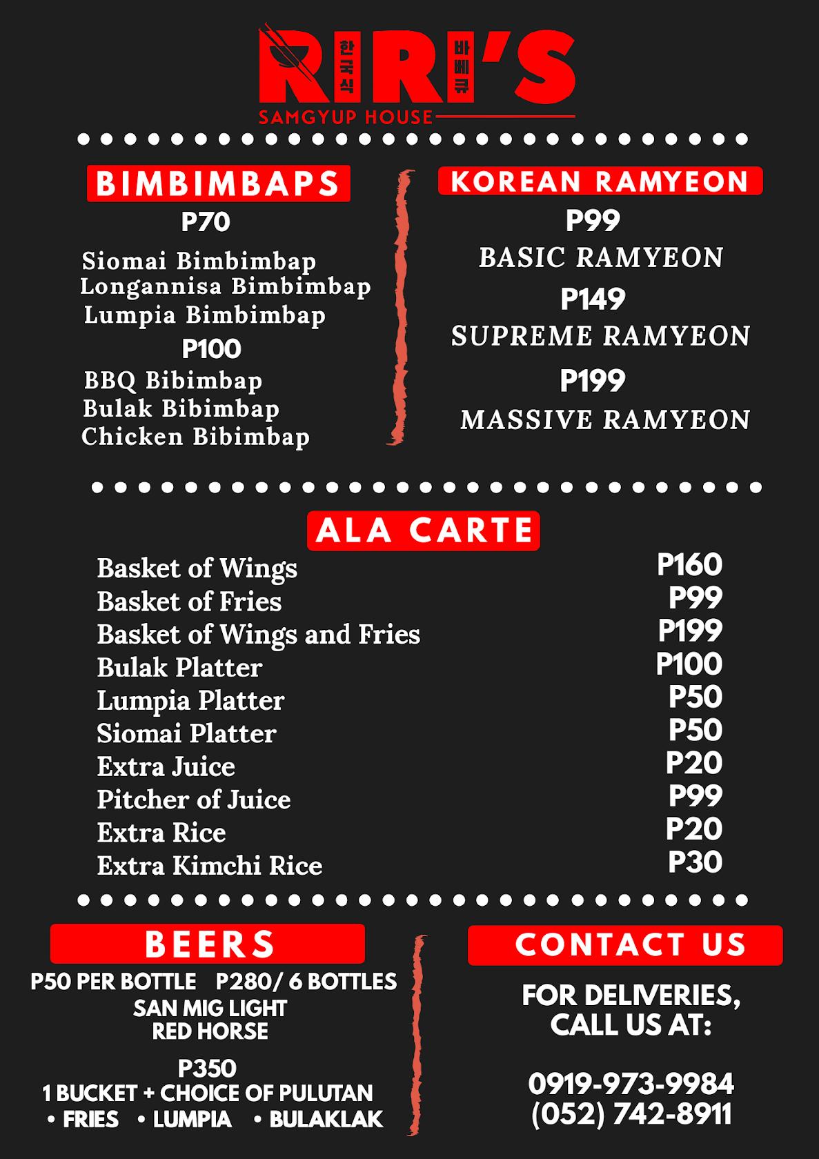 Carta de RIRI's Cafe and Restobar, Santo Domingo