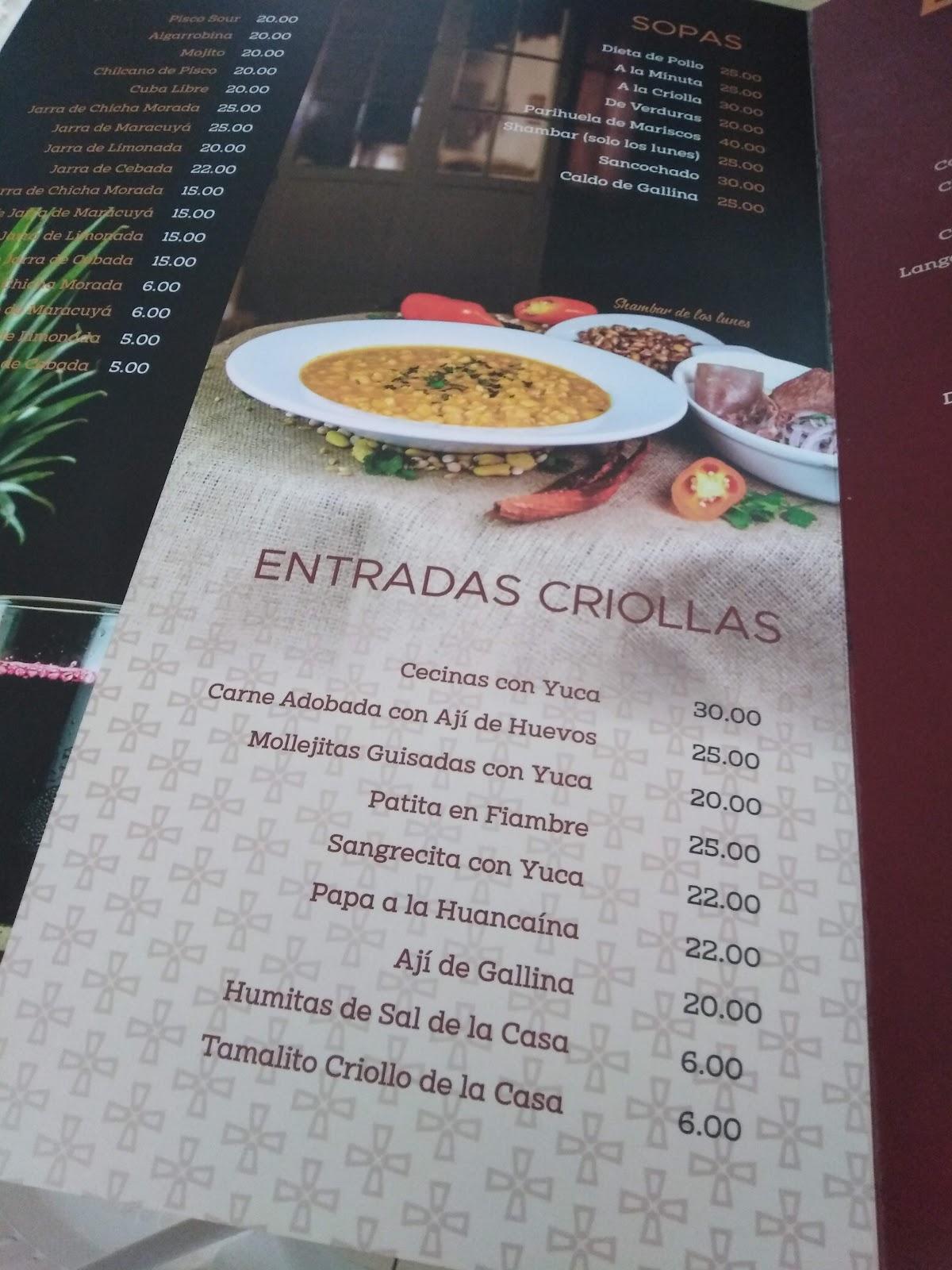 Carta de Restaurante El Mochica, Trujillo, Calle Bolivar 462 Trujillo