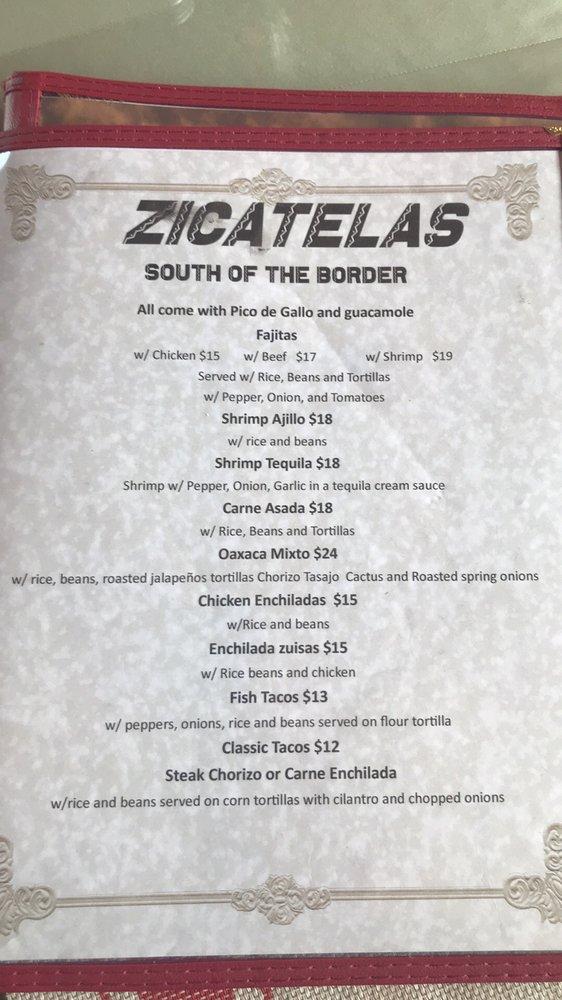 Menu at Zicatela's Bar and Restaurant, Saugerties