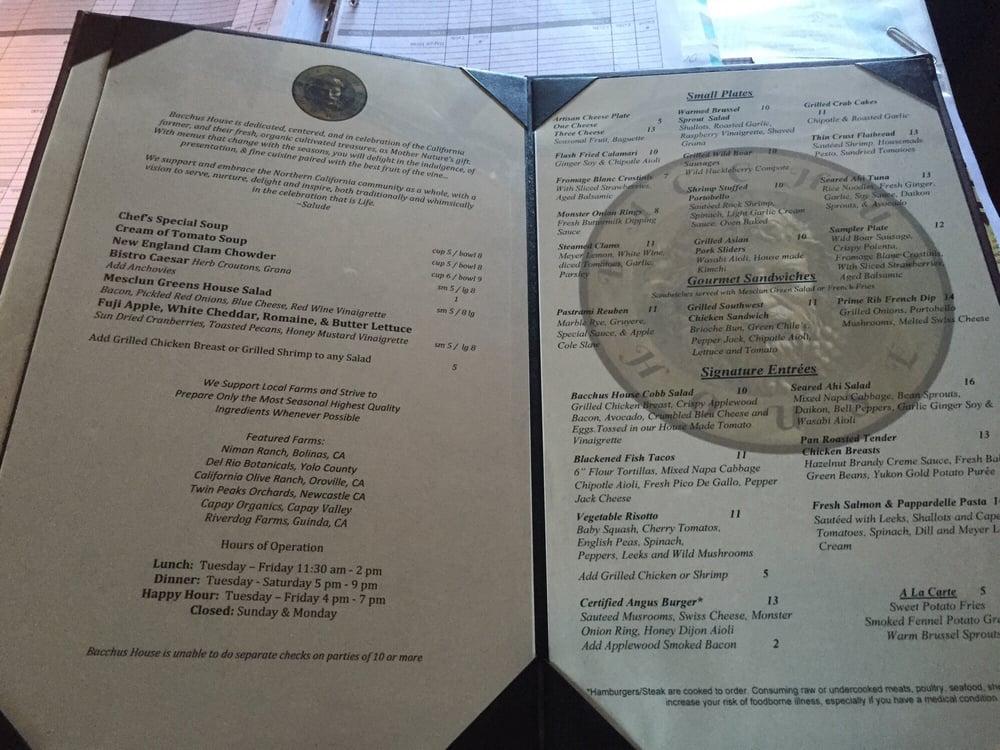 Menu at Bacchus House Wine Bar & Bistro, Folsom