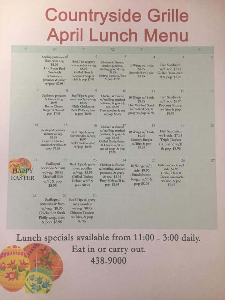 Menu at Countryside Grille restaurant, Union City