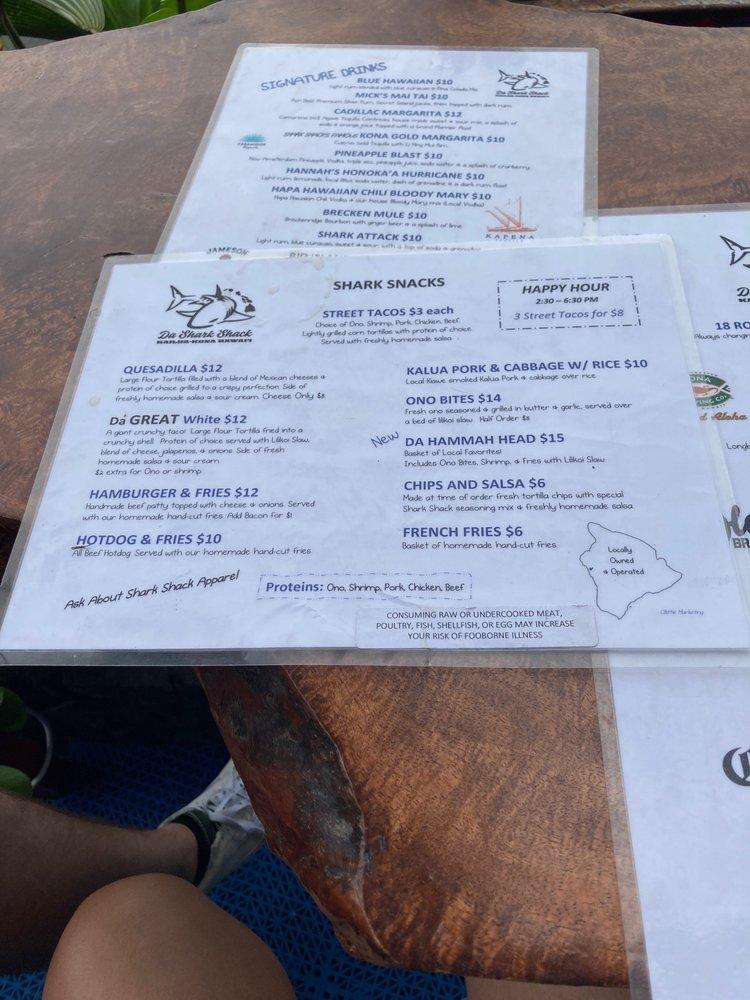 Menu at Da Shark Shack pub & bar, Kailua-Kona