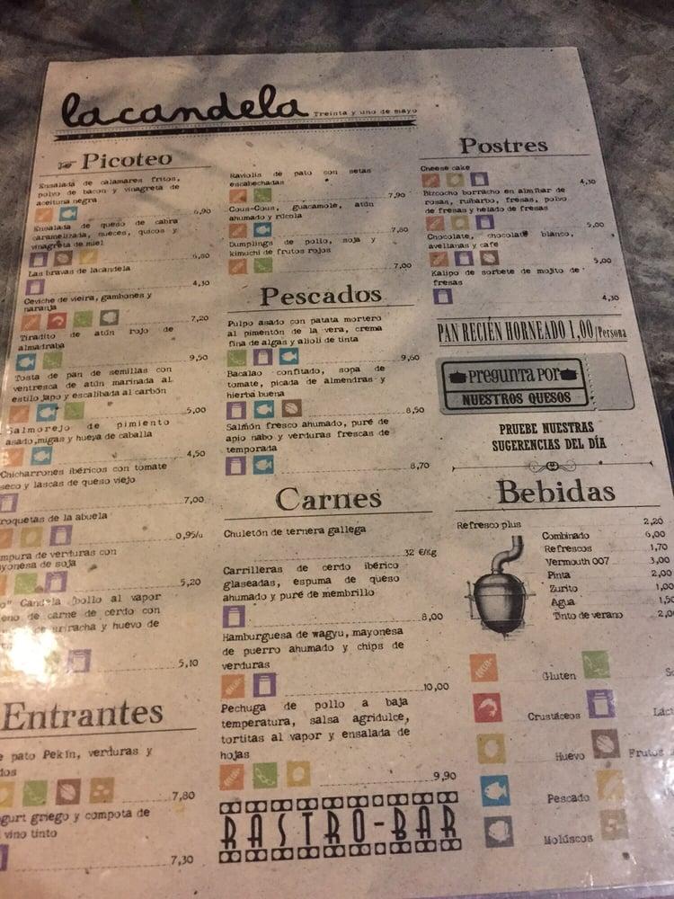 Carta de Restaurante La Candela, Cádiz