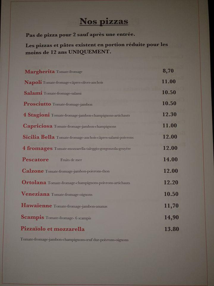 Menu au Lo Stromboli, Gembloux, Chau. de Nivelles 176