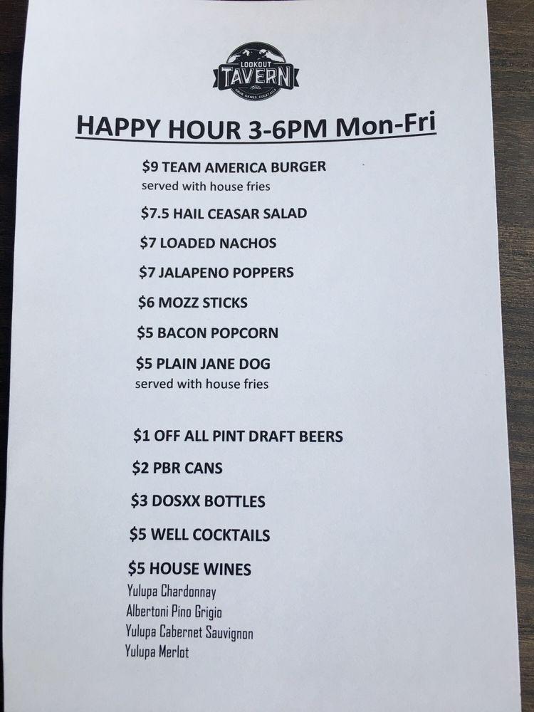 Menu at Lookout Tavern pub & bar, Phoenix