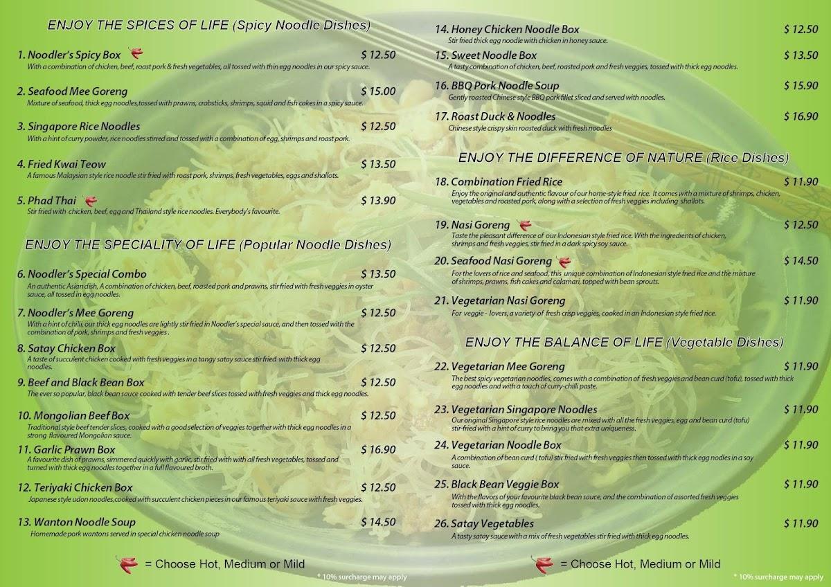 Menu at Noodler's Noodle Bar, Albany