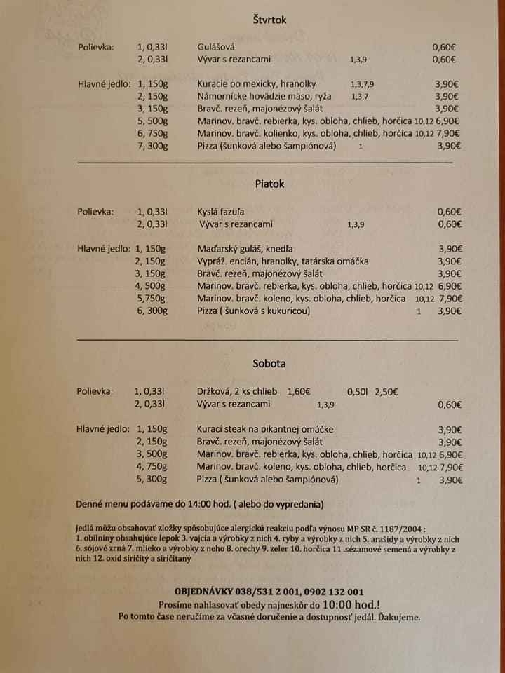 Menu at Reštaurácia - Premier Pizza Krušovce restaurant, Topoľčany