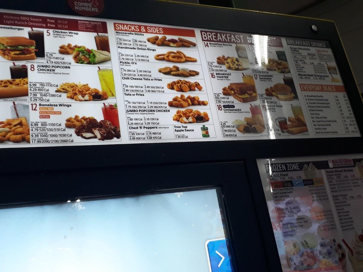 Menu at Sonic Drive-In fast food, Oklahoma City, 2800 S May Ave
