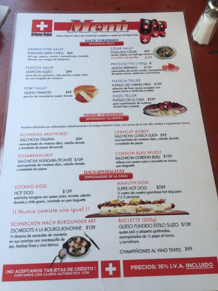 Menu at Sótano Suizo pub & bar, Tijuana