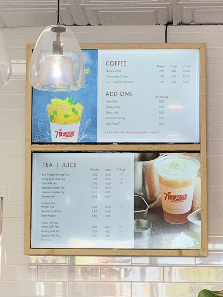 Menu at 7 Leaves Cafe - Tea Shop, Milk Tea, Best Boba Tea - Las Vegas ...
