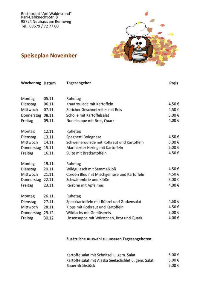 Speisekarte von Am Waldesrand restaurant, Neuhaus am Rennweg