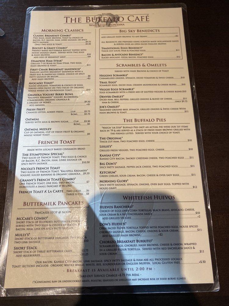 Menu at Buffalo Cafe, Whitefish