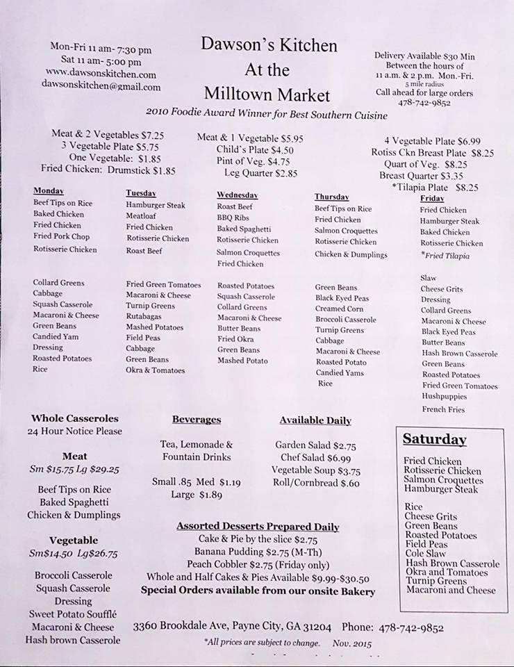 Menu at Dawson's Kitchen restaurant, Macon