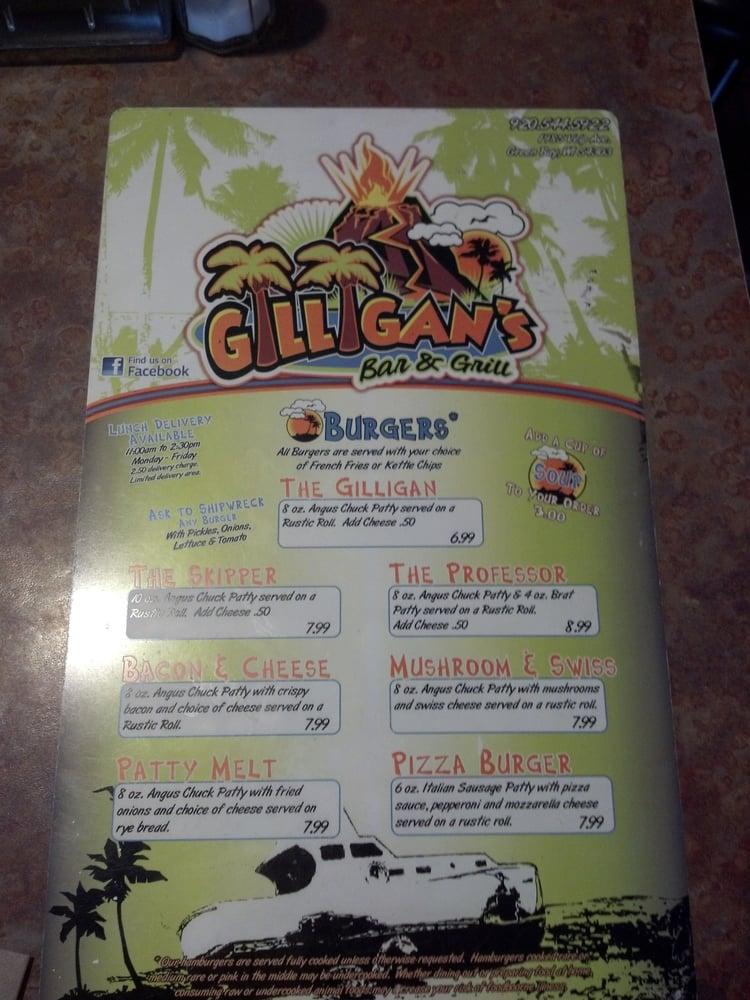 Menu at Gilligan's pub & bar, Green Bay