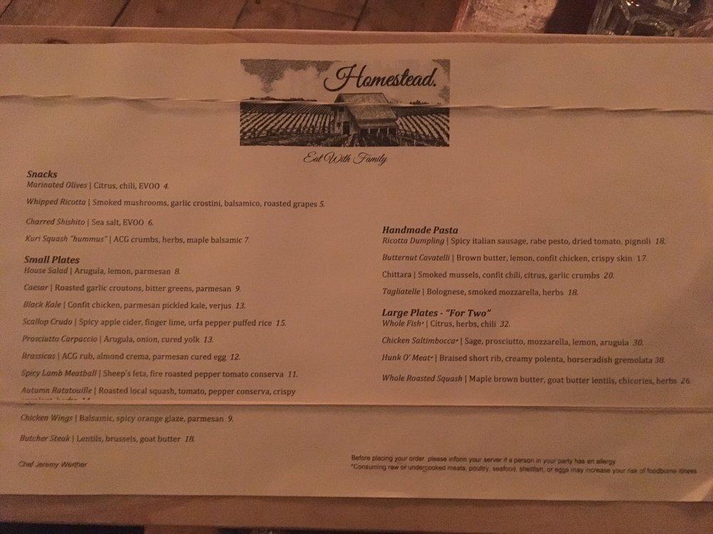 Menu at Homestead. pub & bar, Northampton