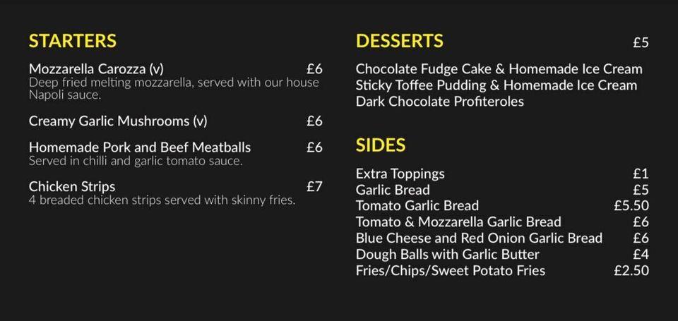 Menu at Pizza 22 restaurant, Halifax