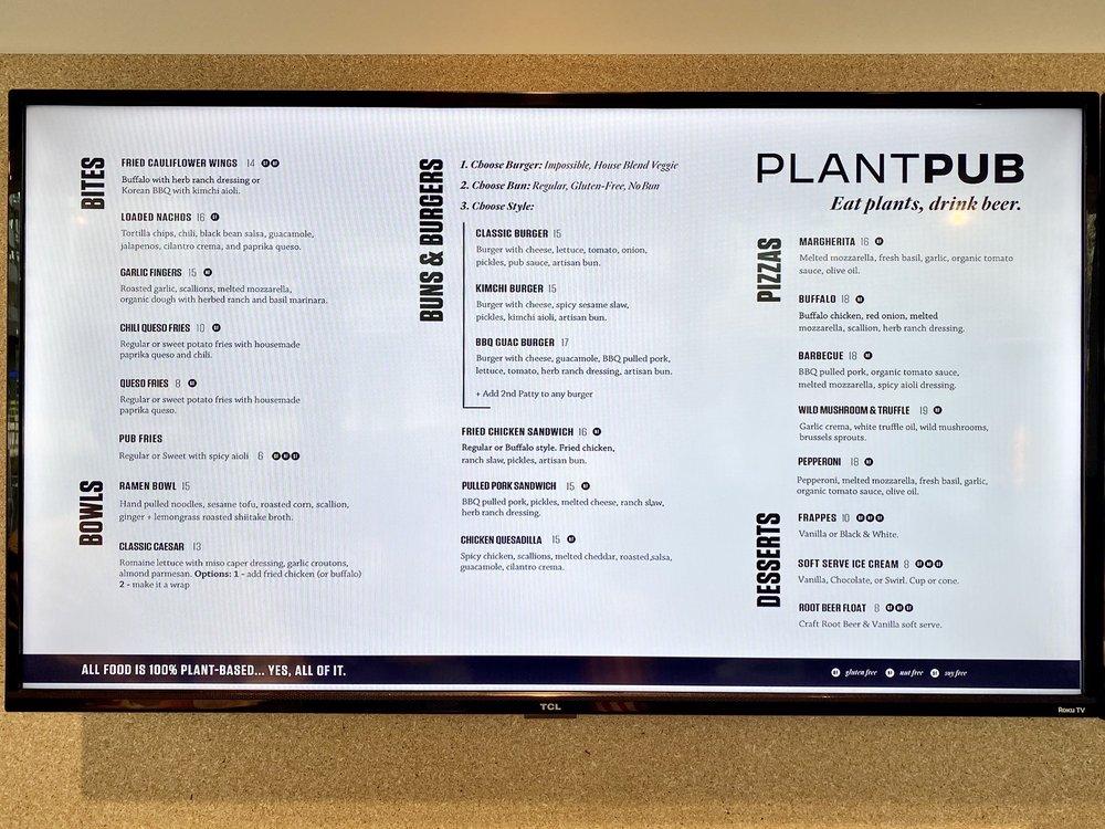 Menu at PlantPub, Cambridge