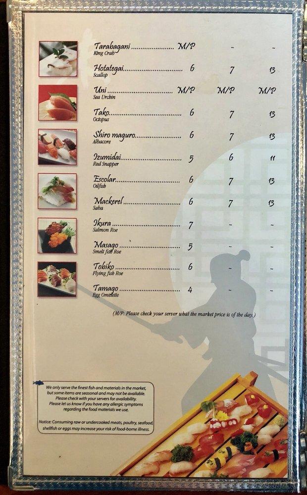 Menu at Samurai Sushi Bar & Grill, Aberdeen