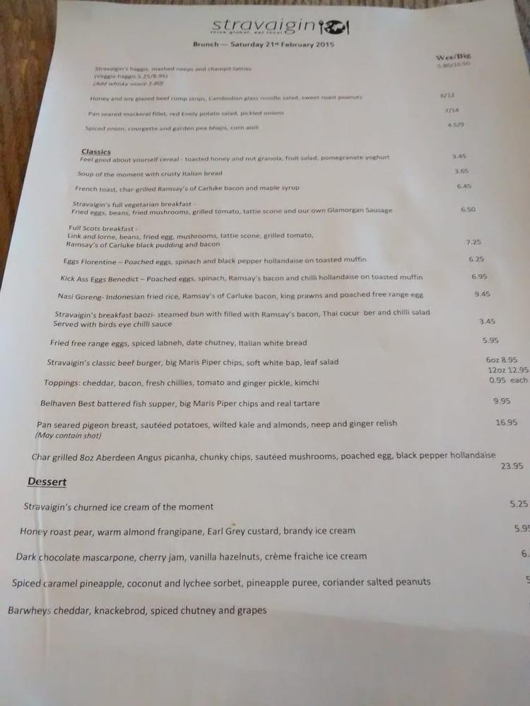Menu at Stravaigin restaurant, Glasgow