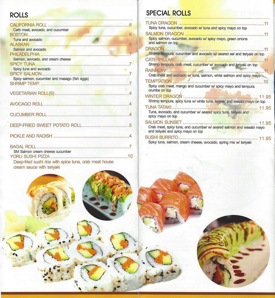 Menu at Sushi Yoru restaurant, Lake Zurich